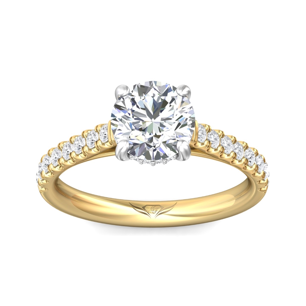 FlyerFit® 18K Yellow Gold Shank And White Gold Top Micropave Engagement ...