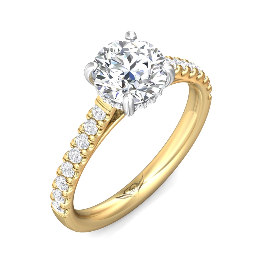 FlyerFit® 18K Yellow Gold Shank And White Gold Top Micropave Engagement ...