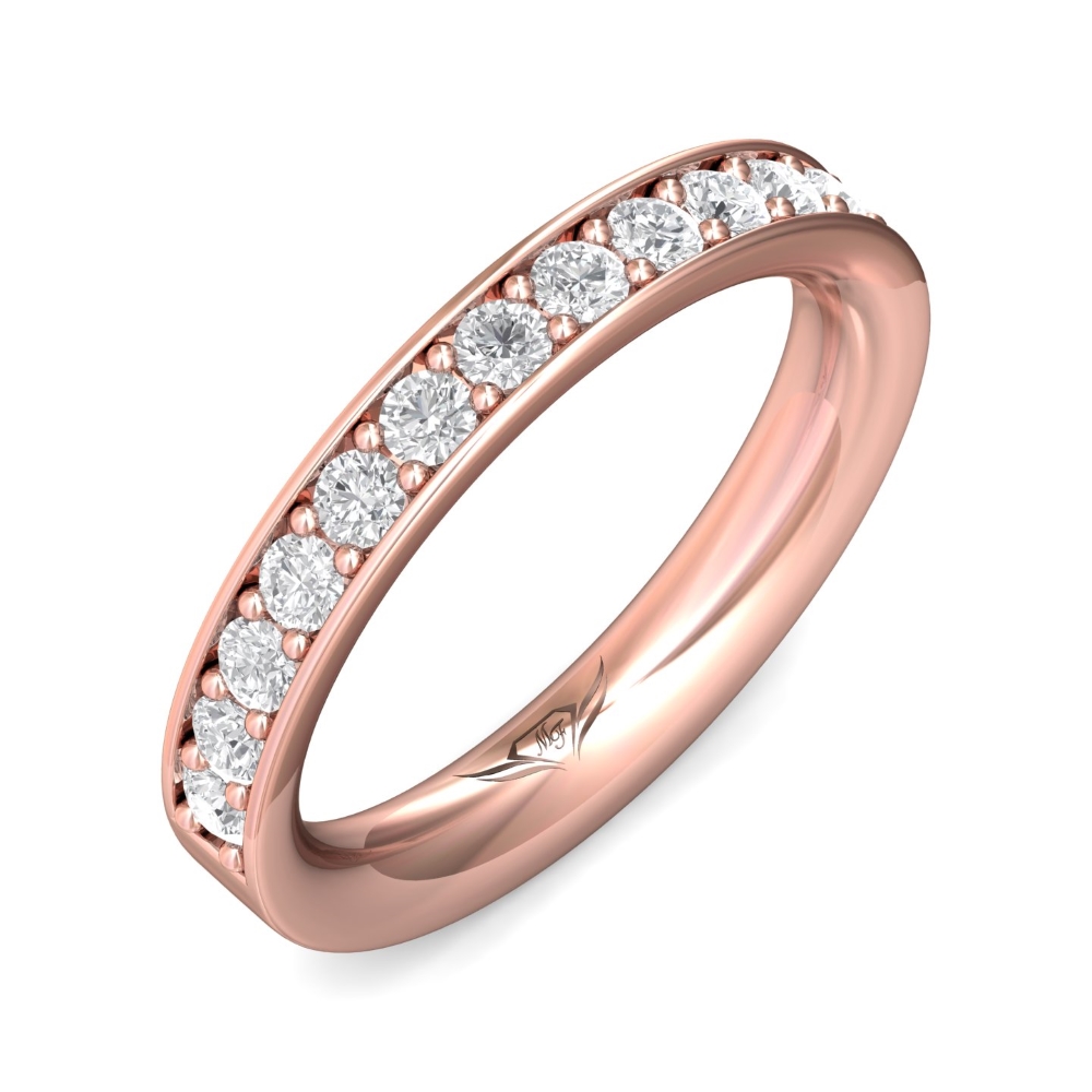 FlyerFit® 18K Pink Gold Micropave Bead Set Wedding Band - DWBM3PZ-.75-F